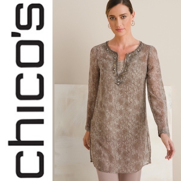 Chico's | Tops | Nwt Chicos Chiffon Embellished Snake Print Tunic And ...